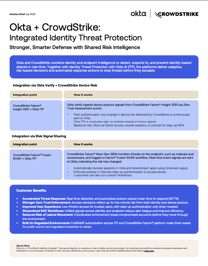 Okta + CrowdStrike: Identity Threat Protection | Okta